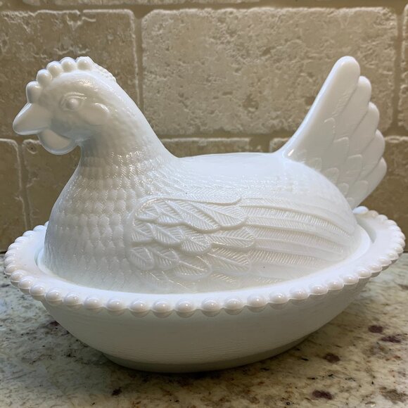 Indiana Glass | Accents | Indiana White Milk Glass Chicken Hen On Nest ...